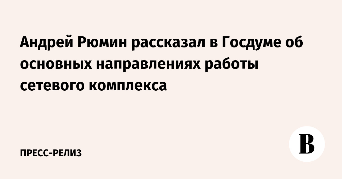 Андрей Рюмин рассказал в Госдуме об основных направлениях работы сетевого комплекса - Ведомости